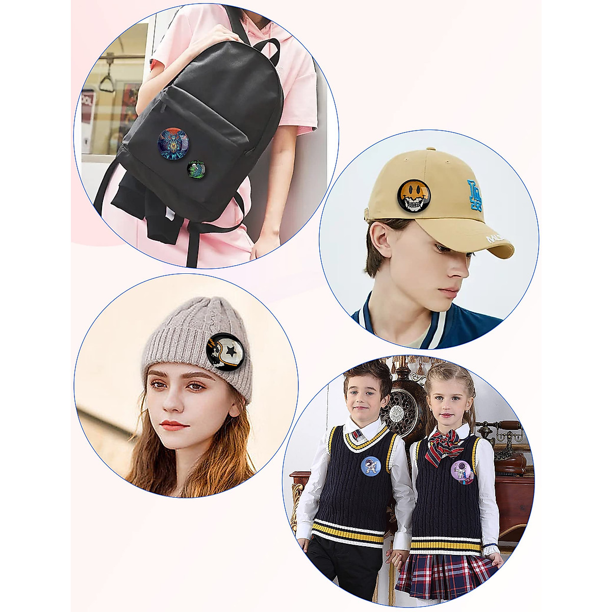 NiArt Blank Button Making Supplies 100pcs 75mm/3in Round Badge Button Parts, Metal Pin Badge Kit for Button Maker Machine with Clear Film