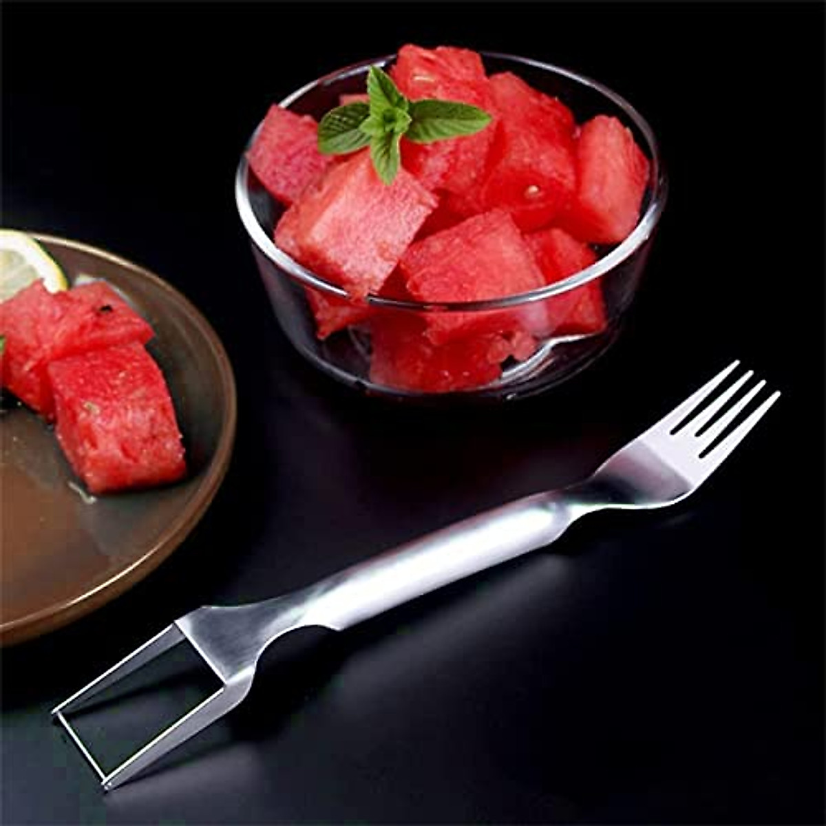 2-In-1 Watermelon Fork Slicer,2023New Watermelon Slicer Cutter Summer,Dual Head Stainless Steel Fruit Fork cubeds Knife,Family,Party,Camping(1PCS)