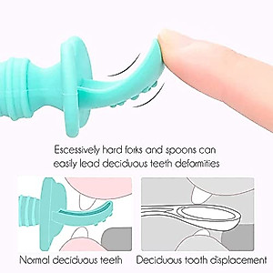 BABY DROM Silicone Baby Utensils Feeding Set - First Stage Baby Fork and Spoon for Self Feeding - Baby Led Weaning Utensils - 100% Food Grade Silicone, BPA Free - Ages 6 Months+ (Turquoise)