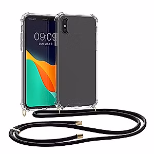 kwmobile Crossbody Case Compatible with Apple iPhone Xs Case - Clear TPU Phone Cover w/Lanyard Cord Strap - Black/Transparent