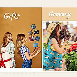 BeeGreen Reusable Grocery Bags Foldable 6 Pack Shopping Bags Large 50LBS Cute Groceries Bags w Pouch Bulk Ripstop Watertight Machine Washable Nylon Compact Elephant Hedgehog Cat Turtle Dog Penguin