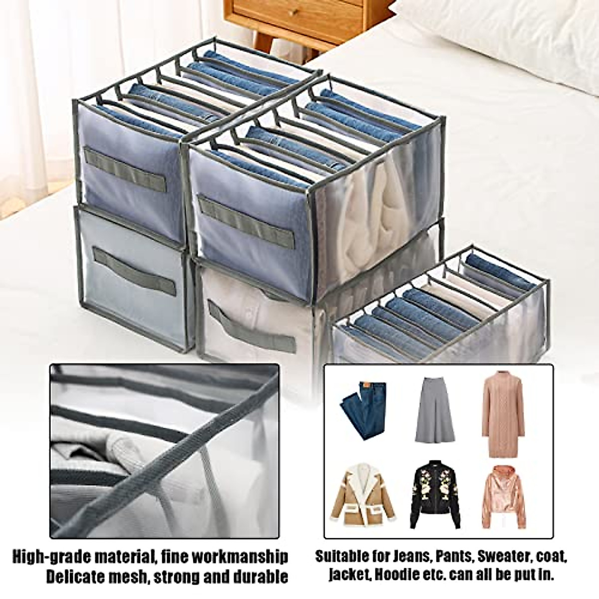Duyoku Clothes Organizer - Dresser Drawer Organizers 2PCS, Drawer Organizer Clothes, 9 Grids Closet Storage, Washable, for Jeans, Pants, Sweater(GREY)