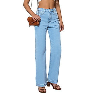 ETTELO Womens Jeans Mid Waisted Straight Leg Loose Stretchy Lightweight Tummy Control Trendy Jeans for Women 2025 (US, Numeric, 8, Regular, Regular, Light Blue)