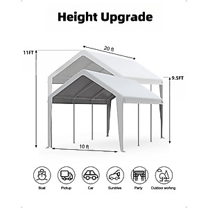DEXSO 13'x20' Heavy Duty Carport Canopy, Portable Garage with Reinforced Frame, for Full-Size Pickup, Bass Boat, and Equipment, White