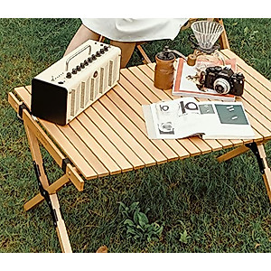 S'more Folding Picnic Table, Portable Camping Table with Carry Bag, Wood Outdoor Table for Picnic, Camping, Travel, Party, Beach, Garden, Patio, gailgating, BBQ,Easy to Assembly (M Size-90cm)