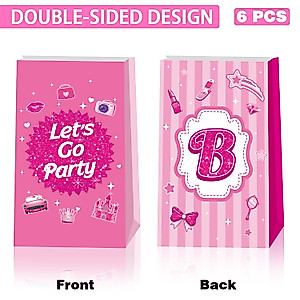12 Pcs Pink Girl Party Bags, Princess Candy Goodie Treat Gift Bags, Hot Pink Party Favors Bags for Girls Kids Birthday Party Supplies, Princess Decoration Gift Bags for Girls Princess Theme Party