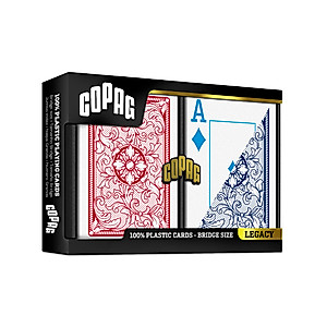 Copag 4-Color Legacy Design 100% Plastic Playing Cards, Bridge Size (Narrow) Jumbo Index Red/Blue Double Deck Set…