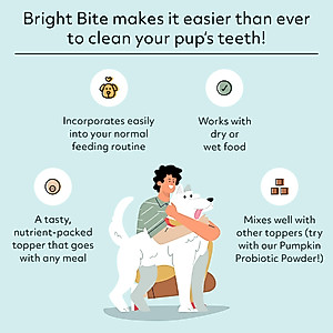 Reggie Bright Bite Dental Powder for Dogs | Reduces Bad Breath, Plaque, Tartar | Made in The USA, Organic, Vet-Approved, Ideal for All Ages & Breeds - 60 Scoops