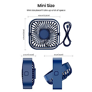 TOPK USB Desk Fan 2Pack Mini Personal Fan Portable, Strong Airflow & Quiet Operation, USB Powered, Three-Speed Wind Small USB Fan for Desk, 360° Rotatable Head for Home Office Table and Desktop Blue