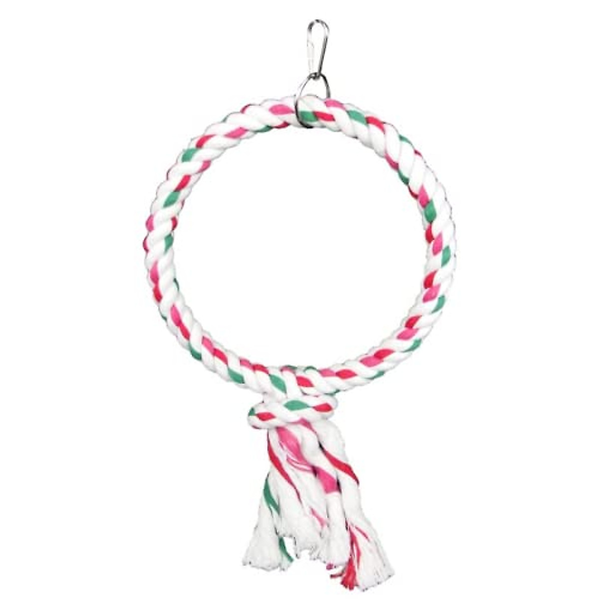 Bird Toys Metal Cotton Rope Swing Bird Toys Circle Ring Parrot Perch Swings Toys Balanced Ring Shape Parrot Cage Toys Bird Hanging Swing Ladder Chewing Toys(Color Randomly) (Large)