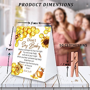 Don't Say Baby Game for Baby Shower Clothespin Game, One 5x7 Coated Paper Sign and 50 Natural Clothespins, Honey Bee Baby Shower, Honey Bee Theme, Gender Neutral -NDSBB46