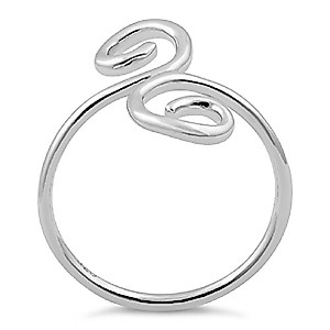 Heartbeat Sterling Silver Swirl Pattern Bypass Thumb,Index Finger Ring - (Size 3,4,5,6,7,8,9,10,11,12,13) (6)
