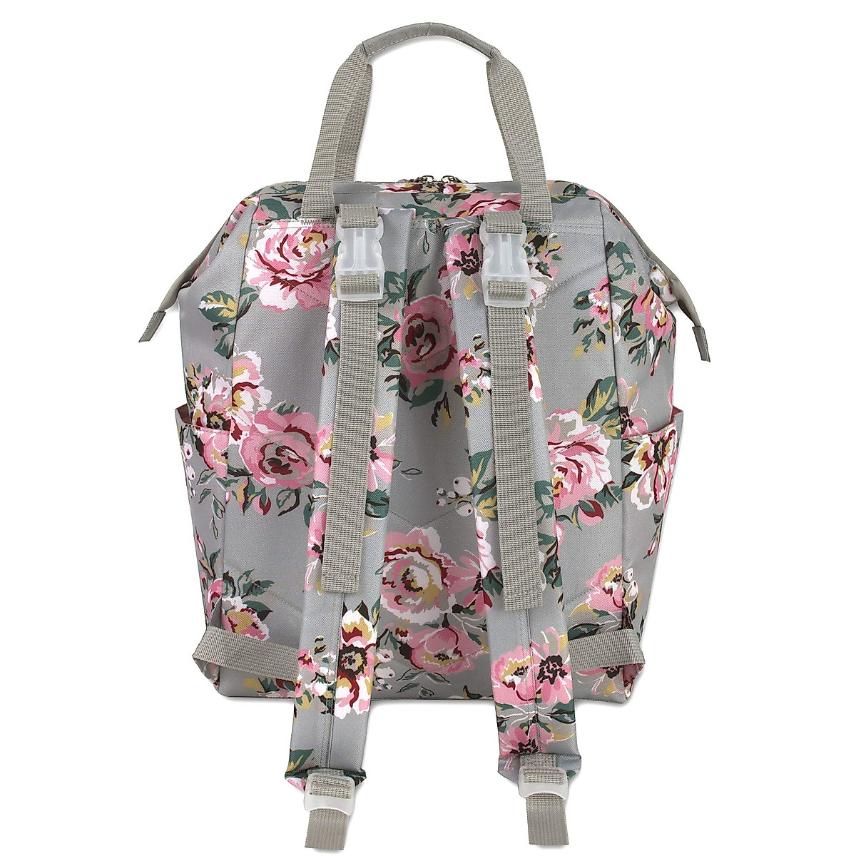Wide Open Frame Diaper Bag Backpack and Nappy Travel Bag Tote with Changing Pad, Stroller Straps (Floral Frenzy)