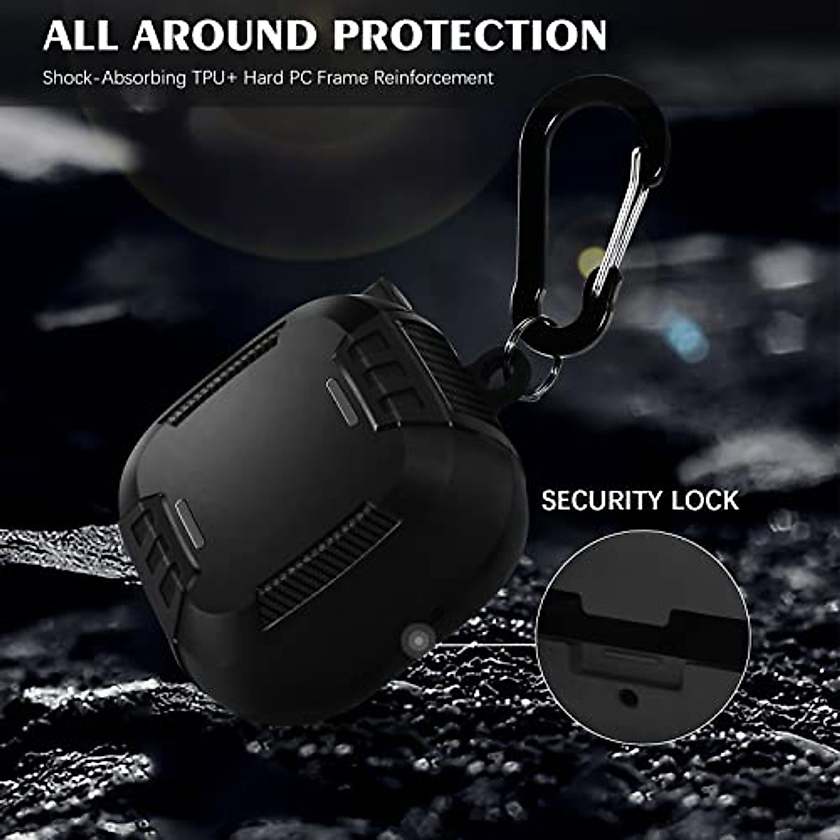 AIRSPO Beats Fit Pro Case Cover,Military Hard Shell Case for Apple Beats Fit Pro 2021 Shockproof Protective Beats Fit Pro Earbuds Case with Keychain (Black)