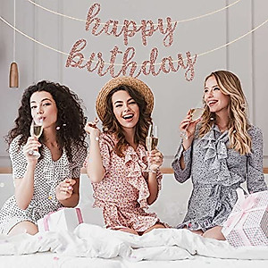 Pre-Strung Happy Birthday Banner - NO DIY - Rose Gold Glitter Birthday Banner in Script - Pre-Strung Garland on 6 ft Strands - Rose Gold Birthday Party Decorations & Decor. Did we mention no DIY?