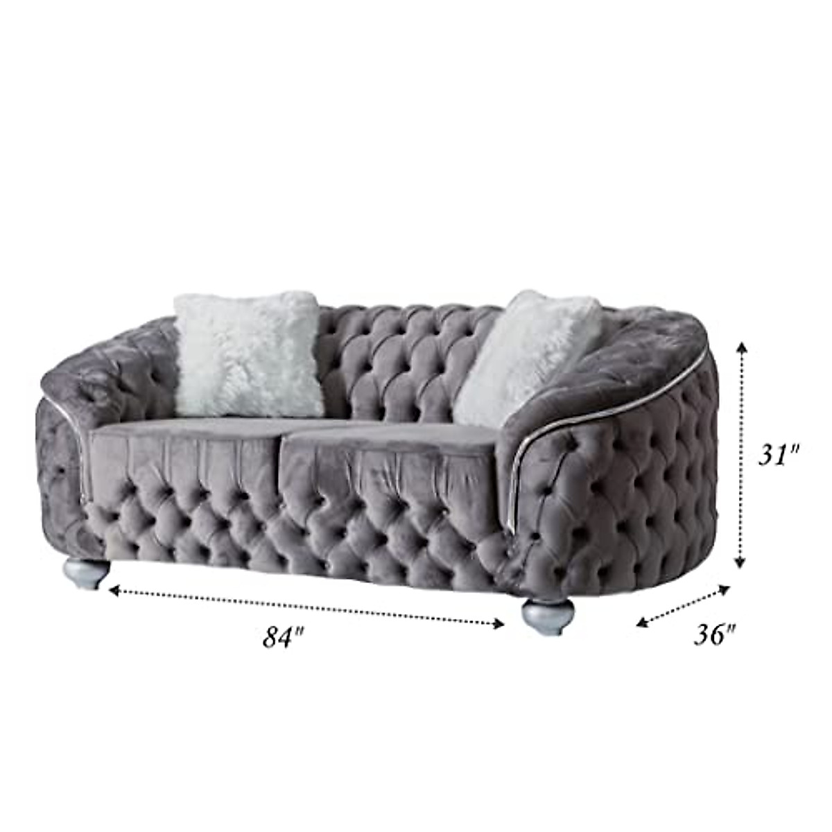 BEYAN Bursa Love Seats, Loveseat, Gray Velvet