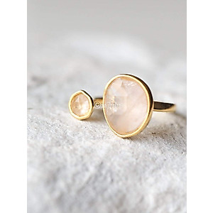 Elegant 14K Gold-Plated Statement Ring with Light Pink Simulated Rose Quartz - Hypoallergenic & Lightweight, Dainty & Simple for Daily Wear - Minimalist Jewelry by MJLULU