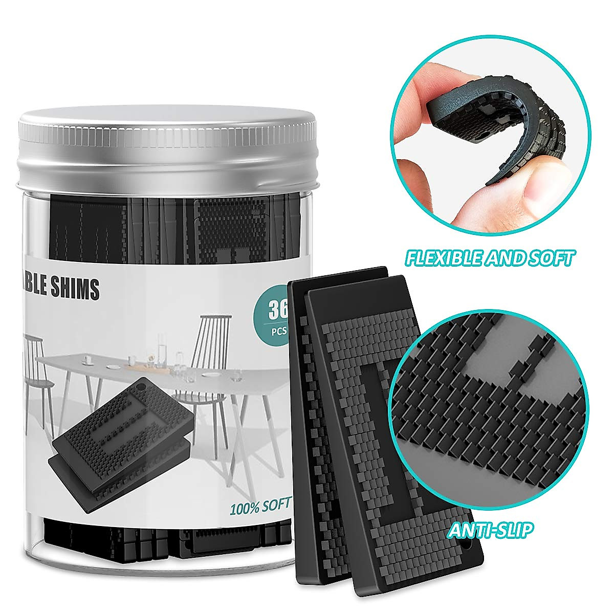Plastic Shims for Leveling - 36 Piece Jar, Strong and Durable Table Wedges, DIY Levelers for Furniture, Table, Chair, Cabinet, Table Leg, Restaurant - Adjustable Multipurpose Furniture Levelers