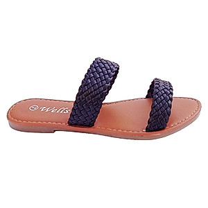 Elegant Women's Fashion Flip Flop Sandals (8, 2 Strap Braided Black)