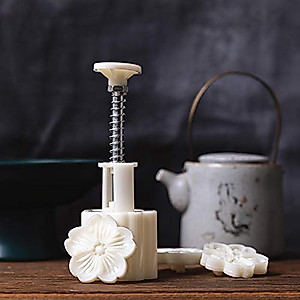 Ylskmu Moon Cake Mold Set 4pcs 50g Cookie Stamps, Cherry Blossom Floral Mid Autumn Festival DIY Hand Press Cookie Dessert Cutter Pastry Decoration Flower Impressions Tool Mooncake Maker (50g)