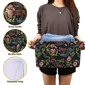 KEEPREAL Embroidery Chinese Dragon Storage Basket Bin, Large Cube Storage Box Canvas Collapsible Storage Organizer for Home Office Closet - 15 L x 11 W x 9.5 H