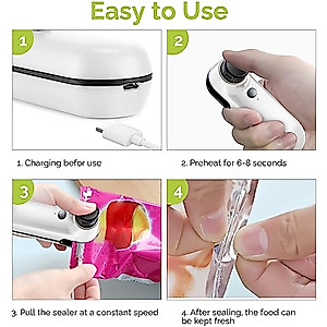 Bag Sealer - 2 in 1 Bag Sealer Heat Seal with Cutter, Chip Bag Sealer Mini, Rechargeable Plastic Bag Sealer Small Kitchen Gadgets for Plastic Bags, Snack Bags, Food Storage