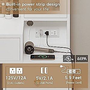 Tiptiper Makeup Vanity with Charging Station, Mirror with Lights and Table Set, Large Vanity Desk with Storage Shelves, 5 Drawers, Modern Vanity Table with Nightstand, White and Gold