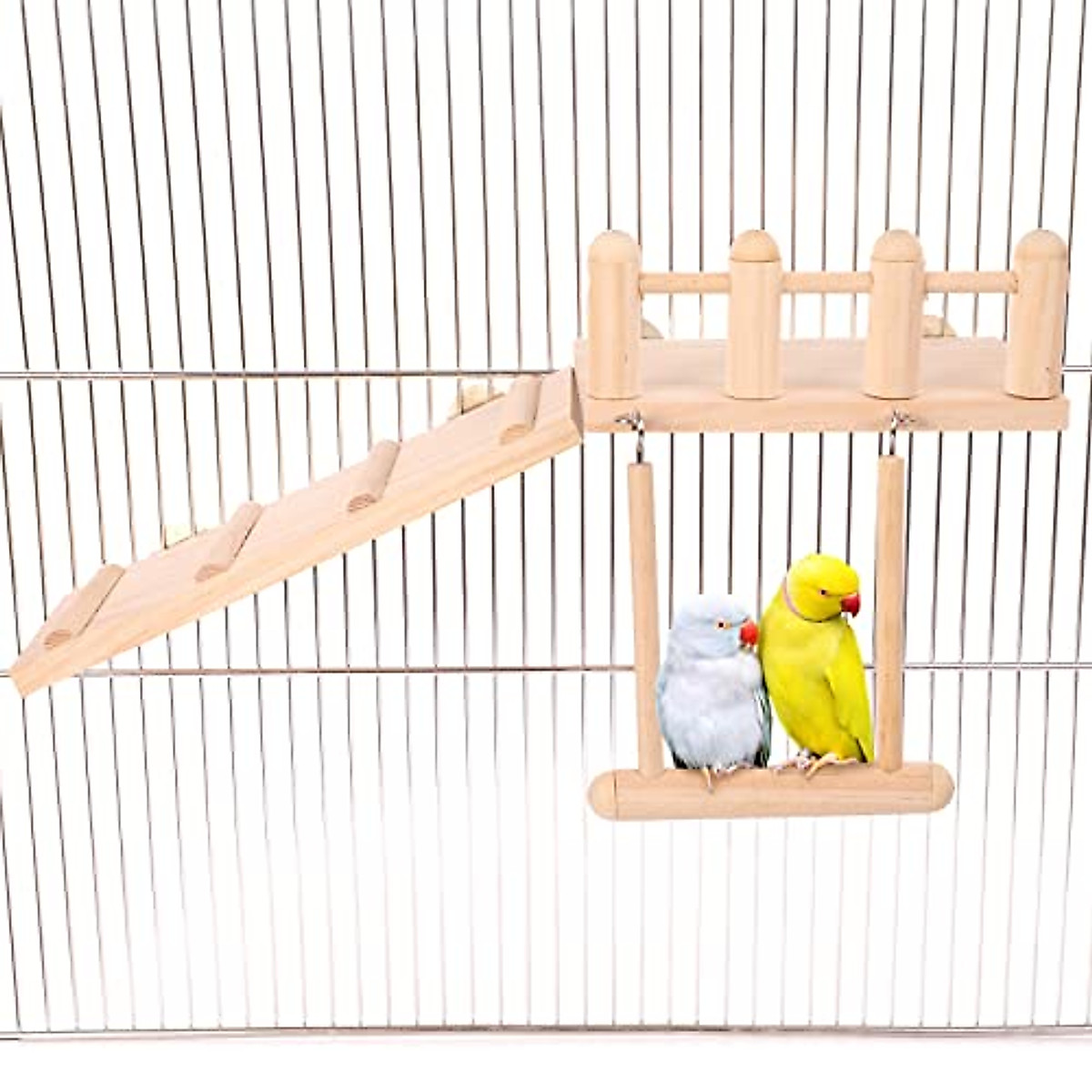 Bird Perches Cage Toys Bird Wooden Play Gyms Stands with Climbing Ladder, Parrot Play Stand and Bird Swing Conure for Green Cheeks, Baby Lovebird, Chinchilla, Hamster, Bird Cage Chewing Toys Sets