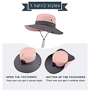 Womens Sun Hats Wide Brim Ponytail Hats Summer Beach Hat for Women Foldable Travel Safari Hats UPF50+(Size:M-L) (58cm/22.83inch, Pink)