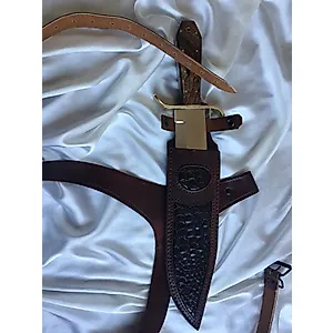 Hunter's Edge 14'' Fixed Blade Gold Rush Bowie Knife,12C27M Stainless Steel, Wood Handle, Leather Sheath with chest Belt