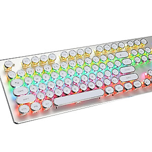 Peiiwdc Retro Punk Typewriter, Mechanical Gaming Keyboard,Blue Switches,USB Wired,Cool Wired Retro Steam Punk Typewriter Round Keycaps 104keys White