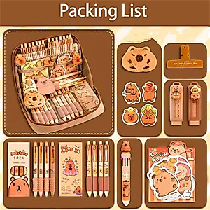 Etdhtia Cute Capybara Pencil Case with 10 Compartments 90° Wide Opening Mouth Pencil Pouch with Kawaii Pins Plush Cute Stationery, Kawaii Pencil Case