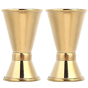 Jigger for Bartending 2pcs, Golden Dual Heads Jigger Stainless Steel Shot Measure Jigger Japanese Style Double Jigger Measuring Tool for Bar, Party, Home(S)