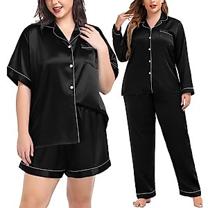 SWOMOG Pajamas Set Women’s Long Sleeve Sleepwear Soft Modal Classic Loungewear Pj Set Black