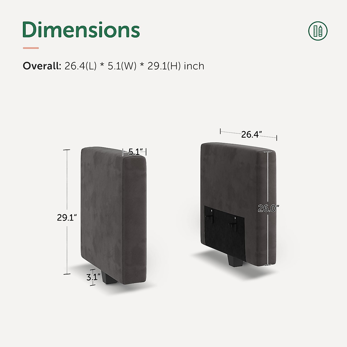 HONBAY Armrest Backrest Module for Velvet Modular Sectional Sofa, Grey