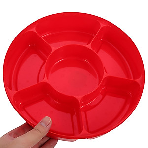 DOITOOL Candy and Nut Serving Container Divided Food Tray Snacks Plate Plastic Snack Serving Tray with Lid 6 Compartment Round Appetizer Food Organizer Red