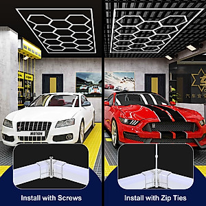 MODERN Hexagon Lights Garage: 14 Grid Systems Honeycomb Garage Light with Rectangle Frame, Higher Brightness 86400LM 720W 6500K for Garage, Car Detailing Workshop and Exhibition Hall etc. … …