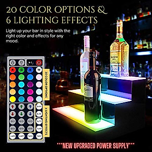 Savvy Life Selects LED Liquor Shelf– 3 Tier Bar Bottle Display – Colorful Light Bar Shelf – LED Colors & Light Effects – Lighted Liquor Shelves with Plug – Remote Control and Spouts Included