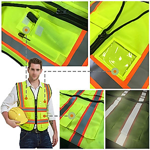 YOWESHOP High Visibility Reflective Safety Vest Customize Logo With 5 Pockets Hi Vis Vest Outdoor Protective Workwear (Black - green webbing (L))