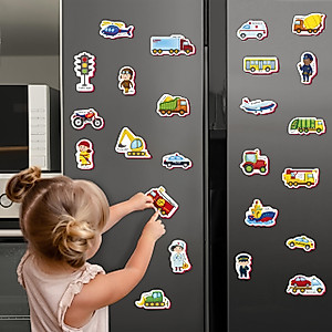 Little World Large Set of 24 Foam Fridge Magnets for Toddlers 1-3 - Refrigerator Magnets for Kids – Baby Magnets for Refrigerator 1 Year Old - Magnetic Vehicles for Toddlers 1-2 - Child Safe Magnets