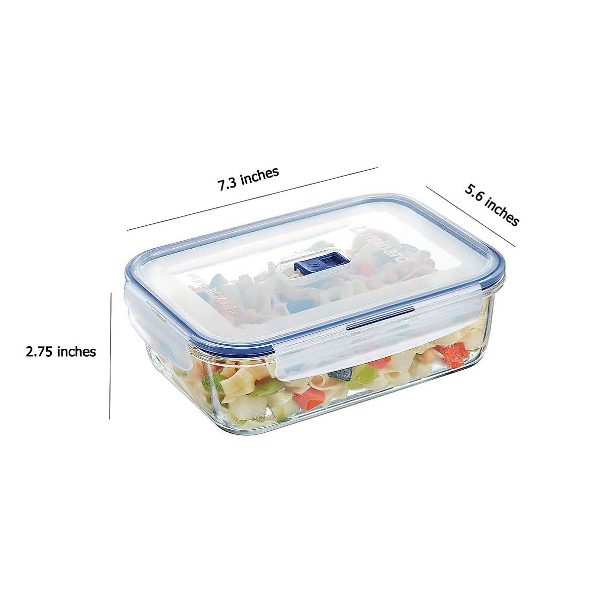 Luminarc Pure Box Active Glass Food Storage Container with Sliding Vent Lid (Rect 3.4 Cups / 800ML)