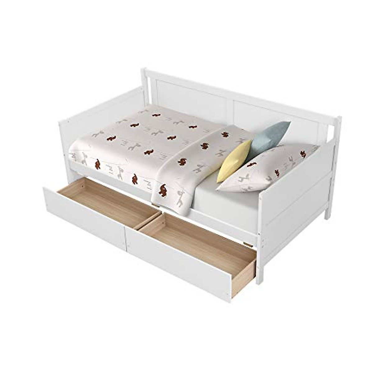 AWQM Twin Bed Frame with Storage & 2 Drawers,Wood Twin Platform Bed Frame with Headboard and Footboard,Twin Daybed for Kids Toddler Girls Boys, No Box Spring Needed,White