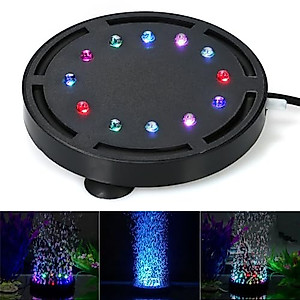 LEDGLE 5 inch 12LEDs Aquarium Air Bubble Light, Multi-Colored Submersible Fish Tank Air Stone Disk Lamp Underwater Bubbler Light for Fish Tanks and Fish Ponds