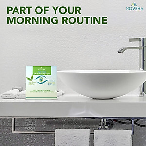 NOVEHA 60PCs Tea Tree Oil Eyelid & Lash Wipes | With Hyaluronic Acid, Green Tea & Chamomile For Blepharitis, Itchy & Stye Eyes, Individually Wrapped, Natural Eyelash Makeup Remover & Daily Cleanser