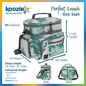 KOOZIE Dual Compartment Cooler Lunch Bag for Women - Large Double Decker Insulated Lunch Box with Removable Shoulder Strap - Resuable Lunch Tote for Work, Travel, Beach, Picnic (Tropical)
