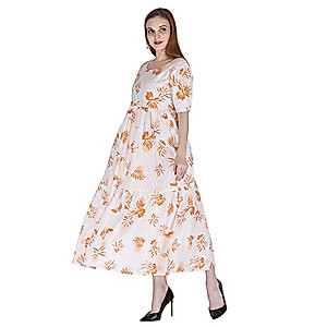 MESMERIICAL Women's Yellow Cotton Printed India Anarkali Kurta (as1, alpha, m, regular, regular)