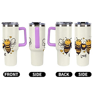 FHENMSA 40 Oz Insulated Coffee Mug Tumbler with Handle,Bee Love Honey Print Insulated Tumbler,Stainless Steel Travel Mug with Lid And Straw