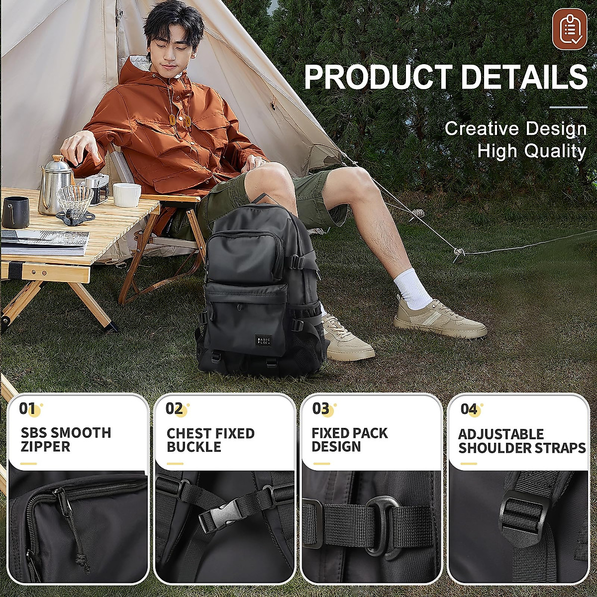 Simple Mens Backpacks for Working with Laptop Compartment,Camping Rucksack School Backpack Bookbag for Men College Students,Lightweight Durable Hiking Travel Computer Bag Fits 15.6 Inch Notebook,Black