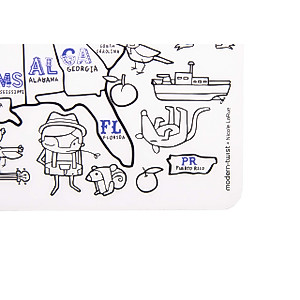 MODERN-TWIST Waterproof, Dishwasher Safe Mark, Mat & Marker Set, US Map