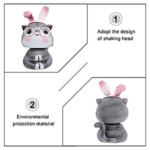 Amosfun Cat Bobblehead Ornaments Shaking Head Rabbit Ear Lucky Cat Figurines Animal Dancing Figure Toy Car Dashboard Decorations for Vehicle Home Office Desktop (Grey B)